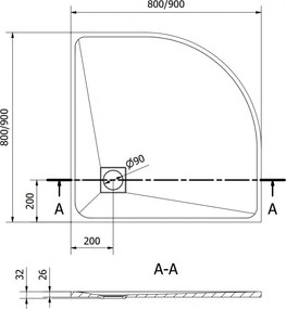 Mexen Bert, SMC čtvrtkruhová sprchová vanička 80 x 80 cm, bílá, 4KR108080