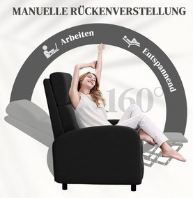 HOMCOM Ručně Polohovatelné Relaxační Křeslo Potahované Syntetickým Lnem s Podnožkou a Vysokou Opěrkou pro Zatížení 120 kg - Křeslo do Ložnice a Kance…