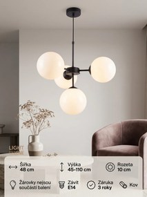 Light for home - Černý závěsný lustr se stínidlem v bílé barvě a možností regulace " IMPERIA", 4x40W, E14, Černá