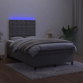 Box spring postel s matrací a LED tmavě šedá 120x200 cm samet 3136354