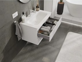 Mexen Rivel, koupelnová skříňka 80 cm s umyvadlem Vela, 2 zásuvky, drážkovaná, bílá matná, 91A20-08047-2-BFF01-W23M01