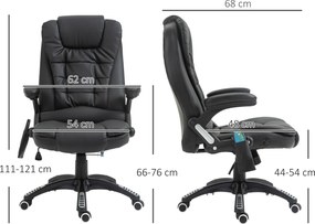 HOMCOM Kancelářské křeslo Manažerské křeslo s 6bodovou vibrační masáží a funkcí vyhřívání, imitace kůže, otočné, 62x68x111-121cm| Aosom