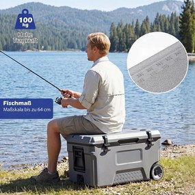 Costway Chladicí box 50 L Velký termobox z plastu s kolečky a madlem – šedá