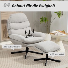 HOMCOM Relaxační křeslo s podnožkou, křeslo, lounge křeslo s čalouněním z chenille, moderní televizní křeslo, 78 x 93 x 100 cm, krémově bílá