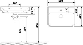 Bruckner NEON keramické umyvadlo 50 x 41,5 cm s přepadem bílá 201.131.0