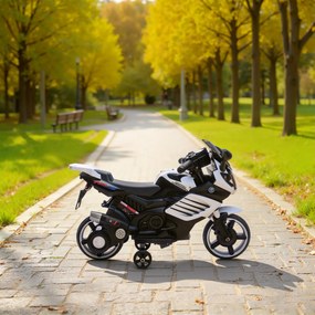 AIYAPLAY 6V elektrická motorka pro děti s odnímatelnými pomocnými koly, světlomety a hudbou, věk 18-36 měsíců, bílá