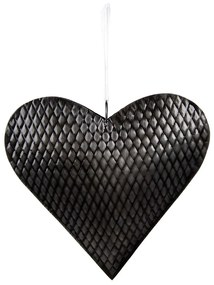 Šedo-černé antik závěsné kovové srdce - 25*4*25 cm