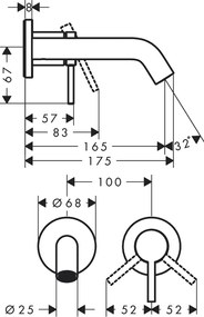 Hansgrohe Tecturis S, páková umyvadlová baterie EcoSmart+ pod omítku s výtokem 165 mm, černá matná, HAN-73350670
