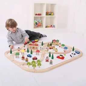 Bigjigs Rail Dřevěná vláčkodráha město a vesnice / 101 dílů / od 3 let