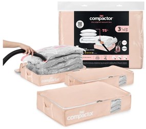 Vakuové plastové úložné boxy pod postel v sadě 3 ks 65x45x15,5 cm Pink Edition – Compactor