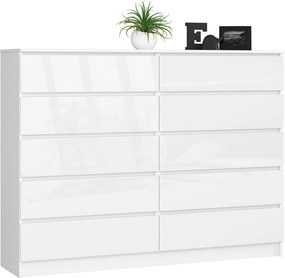 Komoda K160 10SZ bílá/bílý lesk