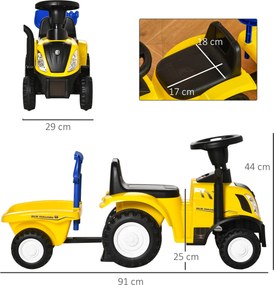 HOMCOM dětské jezdící auto s přívěsem pro 2 roky, žluté dětské vozidlo traktor z plastu a kovu, jezdící vozidlo pro interiér a exteriér | Aosom.de