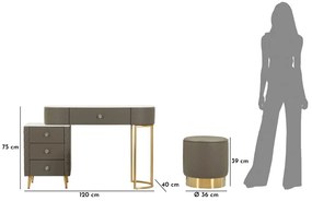 Designový toaletní stolek s taburetkou Pembroke šedý