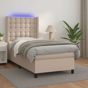 Box spring postel matrace a LED cappuccino 80x200 cm umělá kůže 3139354