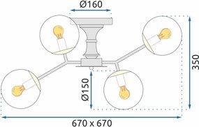 Toolight, stropní svítidlo 6xE27 APP1134-6C, černá-zlatá, OSW-40107