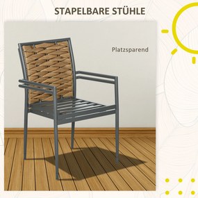 Outsunny sada 2 ratanových zahradních židlí, sada zahradních židlí s polštáři, stohovatelná zahradní židle, balkónová židle, ocel, 57 x 58 x 87 cm, č…