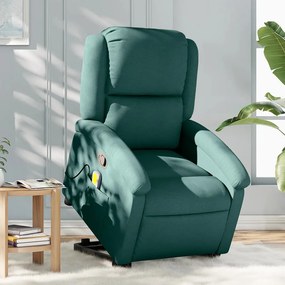 Zvedací masážní polohovací křeslo tmavě zelené textil 3204182