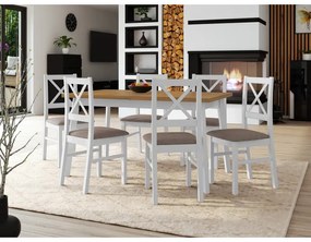 Stůl se 6 židlemi - AL43, Barva dřeva: dub artisan - L, Potah: Hygge D91, Barvy nožiček: černá