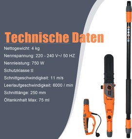 Costway Elektrická tyčová pila 212-286 cm víceúhlá řetězová pila