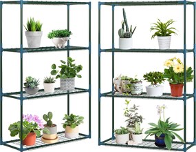 Outsunny Rostlinný stojan 2-pack, stojan na rostliny se 4 úrovněmi, květinový stojan, regál na květiny pro balkon, zahradu, skleník, ocel, zelený, 70