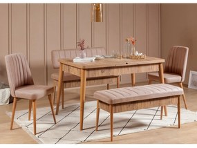 Rozkládací jídelní stůl se 2 židlemi a 2 lavicemi Vlasta (borovice antlantic + šedá). 1072376