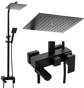 Erga Cube, sprchová souprava s pákovou baterií, vanovou výlevkou a dešťovou hlavicí 25x25cm, černá matná, ERG-YKA-BP.CUBE-25-BLK