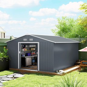 Outsunny kůlna na nářadí s podezdívkou kůlna na nářadí zahradní kůlna kovová uhlíkově šedá 340 x 386 x 200 cm | Aosom