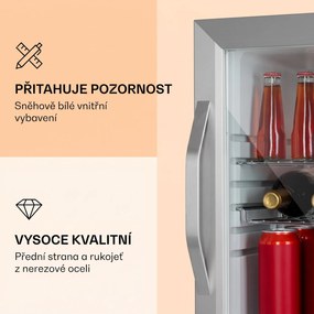 Klarstein Beersafe M Crystal White, lednice, 33 l, 2 police, panoramatické skleněné dveře, nerezová ocel