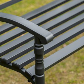 Outsunny Dvou místná zahradní lavice z oceli s područkami a dekorativním opěradlem pro terasu, balkon, patio, nosnost 240 kg, 128x62,5x81,5 cm, černá