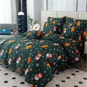 Polybavlněné povlečení SNĚHULÁK A PERNÍČEK POLY zelené Rozměr povlečení: 70 x 90 cm | 140 x 220 cm