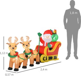 HOMCOM Nafukovací Santa Claus se sáňkami, 6 LED světel, voděodolný, 240 x 57 x 112 cm