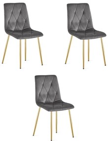 Set tří jídelních židlí LIBRA sametové, tmavě šedé / zlaté nohy (3 ks)