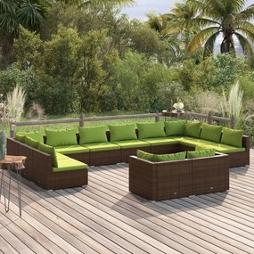 vidaXL 12dílná zahradní sedací souprava s poduškami polyratan [3102092] Barva: Hnědá a zelená
