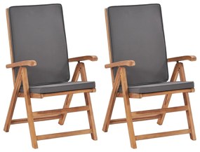Polohovací zahradní židle Westlake s poduškami - 2 ks - masivní teak | šedé