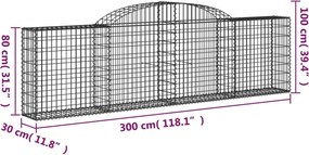 Klenuté gabionové koše 9 ks 300x30x80/100 cm pozinkované železo 3146510