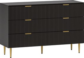 HOMCOM moderní komoda se 6 zásuvkami se zlatými úchyty, 120x40x76,5 cm, černá