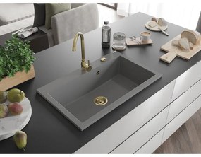 Mexen Elix, 1-korový granitový dřez 800 x 500 mm, šedá, zlatý sifon, 6527801005-71-G
