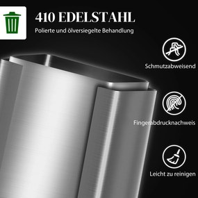 Odpadkový koš s přihrádkami o objemu 2x30 l, měkce zavíratelné víko, odolný proti otiskům prstů, nerezová ocel, stříbrná barva