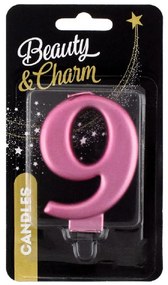 GoDan - svíčka dortová číslice 9 metalická, růžová 8 cm
