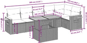 7dílná zahradní sedací souprava s poduškami černá polyratan 3273527