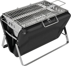 Outsunny Gril na dřevěné uhlí z nerezové oceli BBQ udírna s grilovacím roštem rukojeť skládací nohy pro grilování kempování 40x28x25,5cm černá