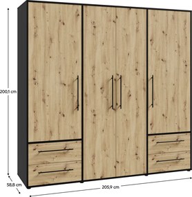 Skříň, dub artisan/černá, MOSKA TYP 2