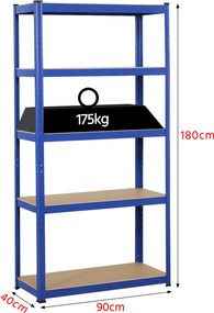 Zátěžový regál Yaheetech – Mod.3: 180 × 90 × 40 cm/875 kg modrá (264515749188)
