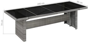 vidaXL Marketos Zahradní stůl 240 x 90 x 74 cm polyratan a sklo