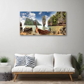 Obraz na plátně Loďka Kameny Krajina 100x50 cm