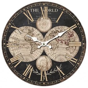 Dřevěné hodiny na zeď The world mapy