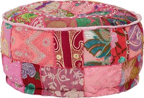 Sedací puf patchwork kulatý bavlna ruční výroba 40x20 cm růžový 246574