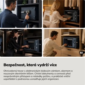 Domácí trezor ohnivzdorný, do kanceláře, elektronický zámek na kód, 495x350x390 mm: BERNARD