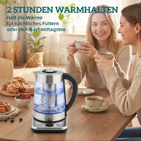 HOMCOM Elektrická konvice, 1,7 l rychlovarná 2200 W konvice s UK Strix termostatem, sítkem na čaj, funkcí udržování teploty