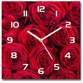 Wallmuralia Skleněné nástěnné hodiny čtverec Růže 30x30 cm